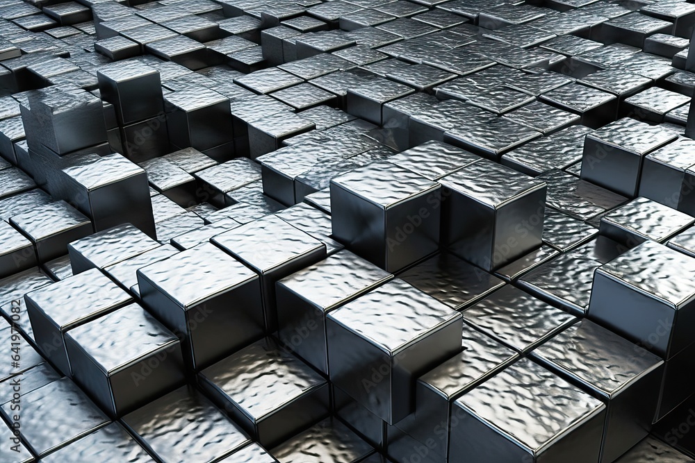 three-dimensional black abstract aluminium box render wave square metal ...