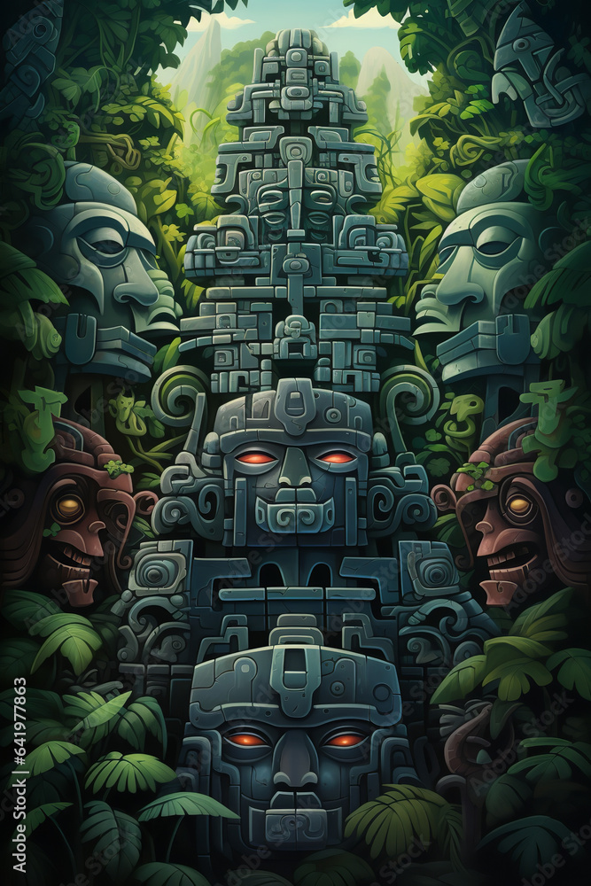 artistic painting of a gigantic megalithic masterwork effigy of many ...