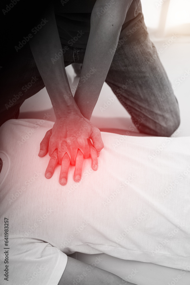 Heart attack, First aid Emergency CPR of Asian male people, CPR keeps ...