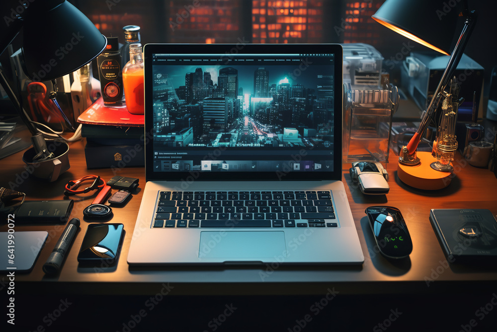 Laid out methodically on a desk are essential tools for a hacker: high ...