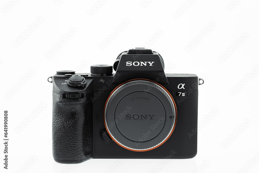 Closeup product photo of Sony a7iii camera with white background Stock ...