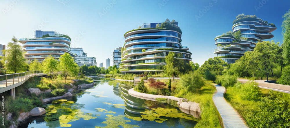 green car free city concept, sustainable city with trees and park Stock ...