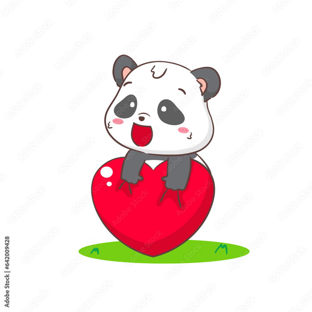 Cute panda with big love heart. Adorable kawaii animal concept design ...