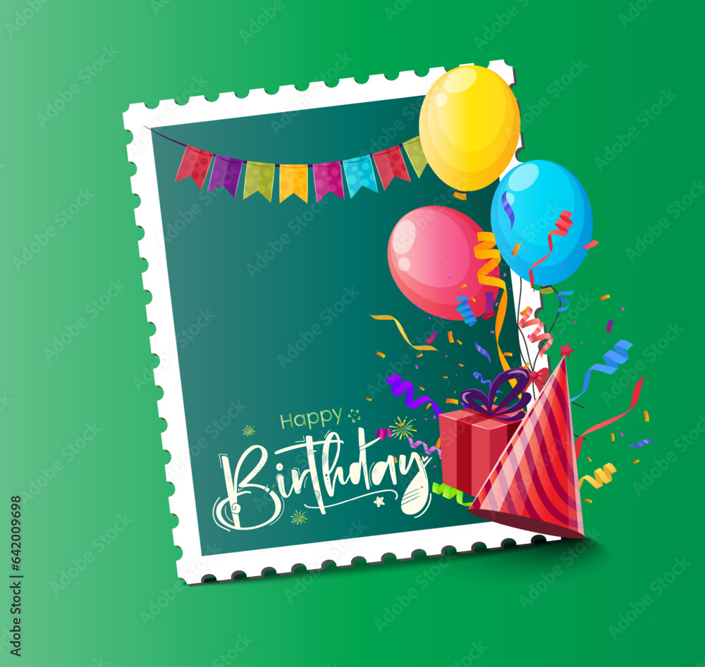 Happy birthday background design with Ballon, Party Poppers, Birthday ...