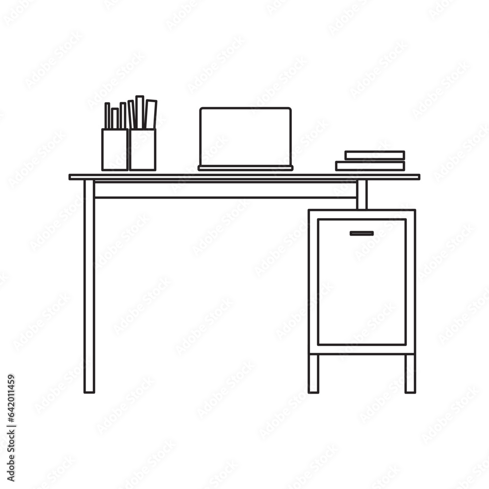 Simple table desk linear icon, office interior employee executive line ...