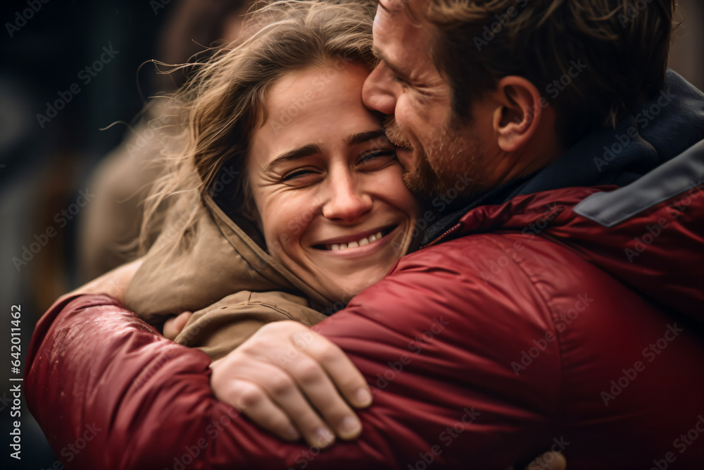 Uniformly staged images of a warm and comforting hug, full of love ...