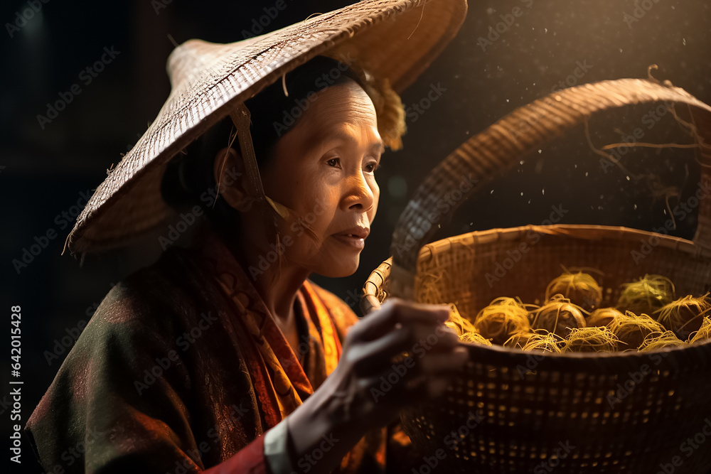 Strength and endurance of rural old people. Old farmer carrying a ...