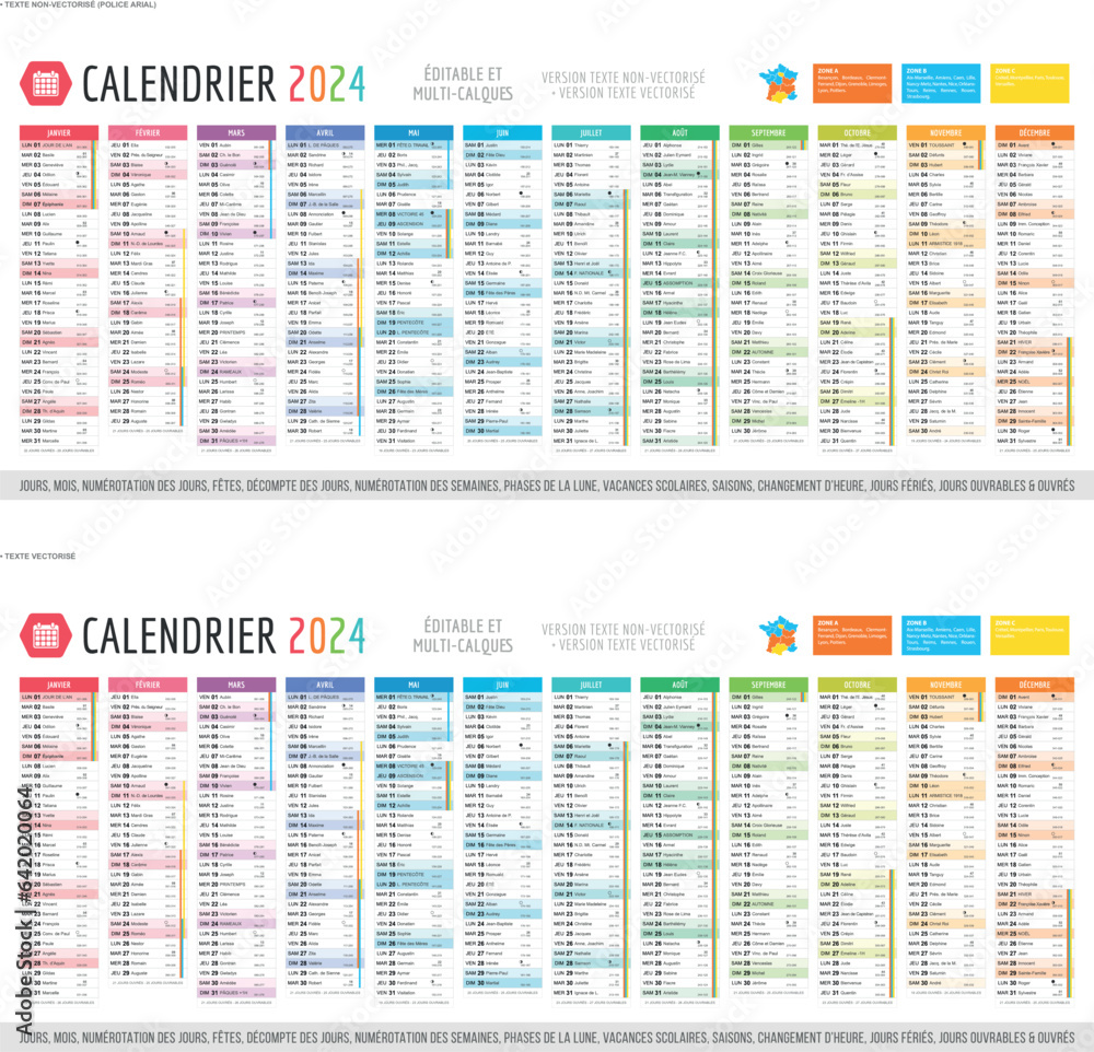 Calendrier 2024 - Fichier éditable et multi-calques Stock Vector ...