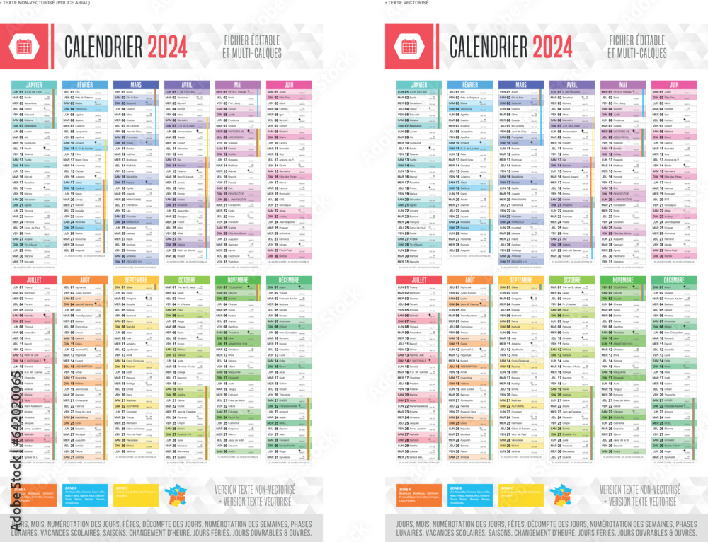 Calendrier 2024 - Fichier éditable et multi-calques Stock Vector ...