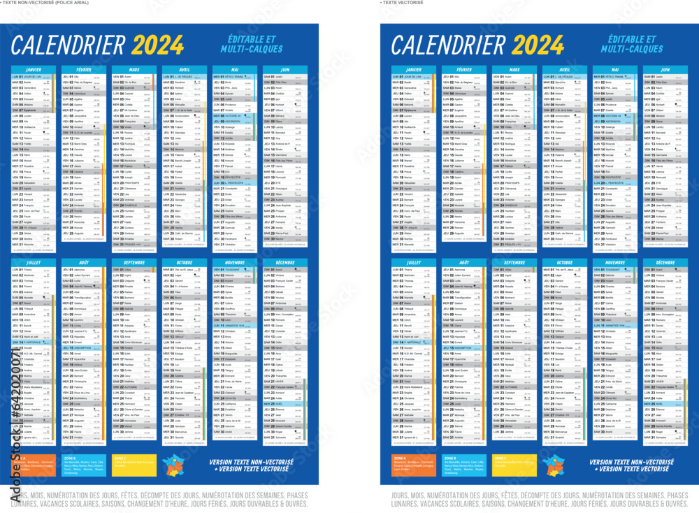 Calendrier 2024 - Fichier éditable et multi-calques Stock Vector ...