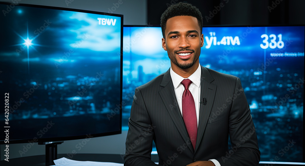 TV presenter in studio. photo of tv news presenter on popular channel ...