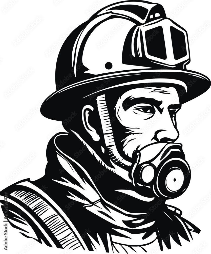 Fireman Head, Fireman Silhouette, Vector illustration, SVG Stock Vector ...