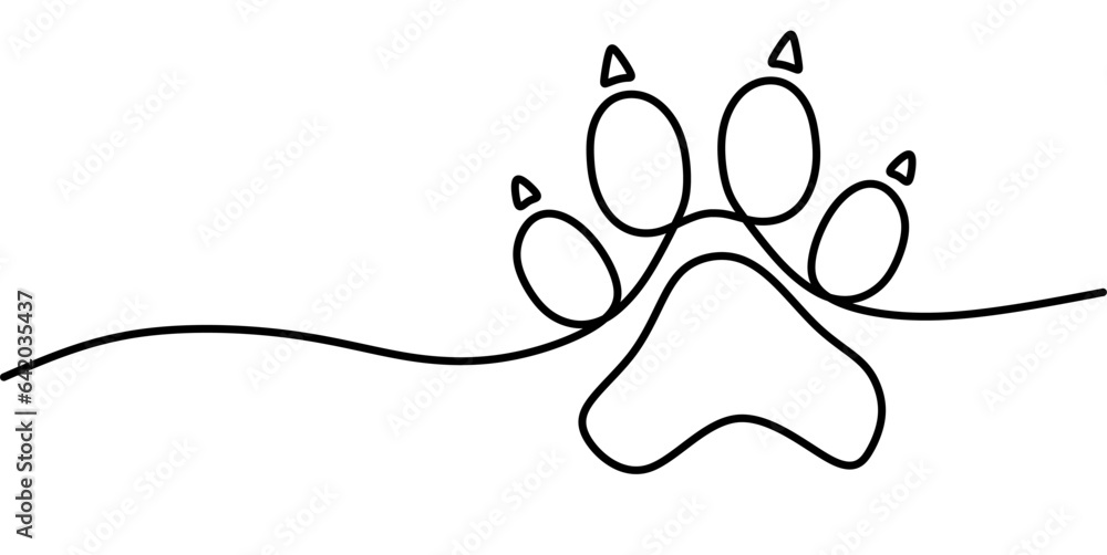 Paw continuous line drawing. One single hands drawn contour dog. Design ...