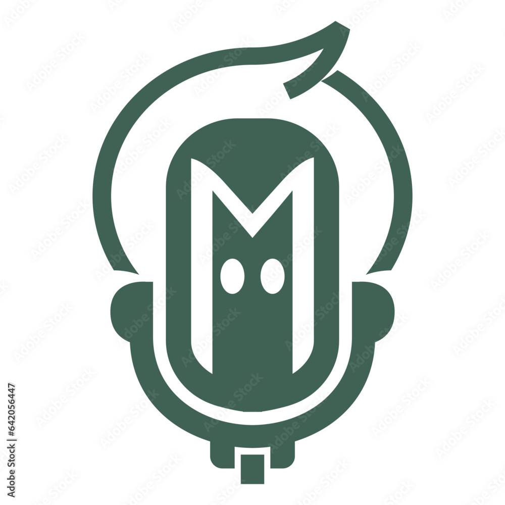 vector logo green colored vintage mic icon with monkey hair outline and ...