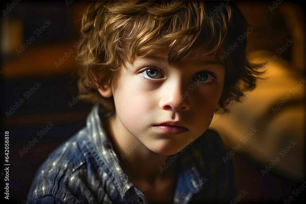 joli portrait authentique d'un garçon bouclé, portrait d'enfant en ...