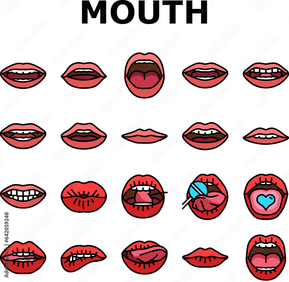 mouth character animation icons set vector. smile face, movement ...