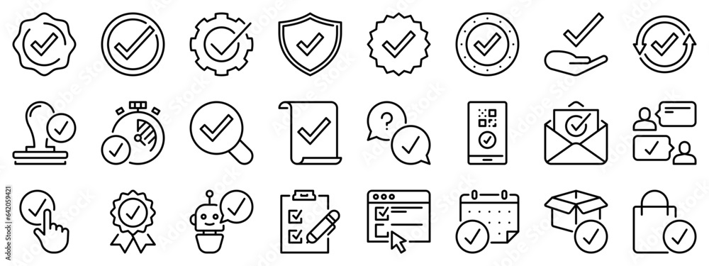 Line icons about checkmark. Line icon on transparent background with ...