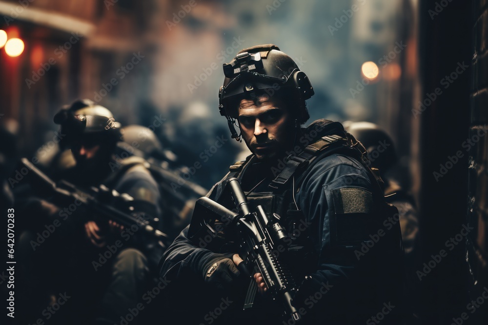 Fotografia do Stock: Swat forces. SWAT officer in full tactical gear ...