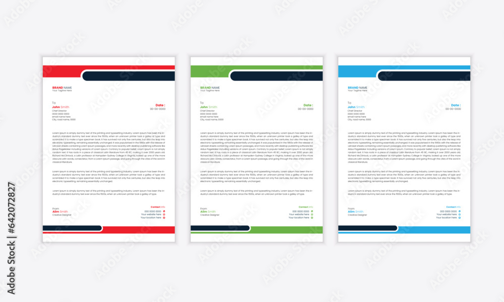 corporate abstract company Business Letterhead design template with 3 ...