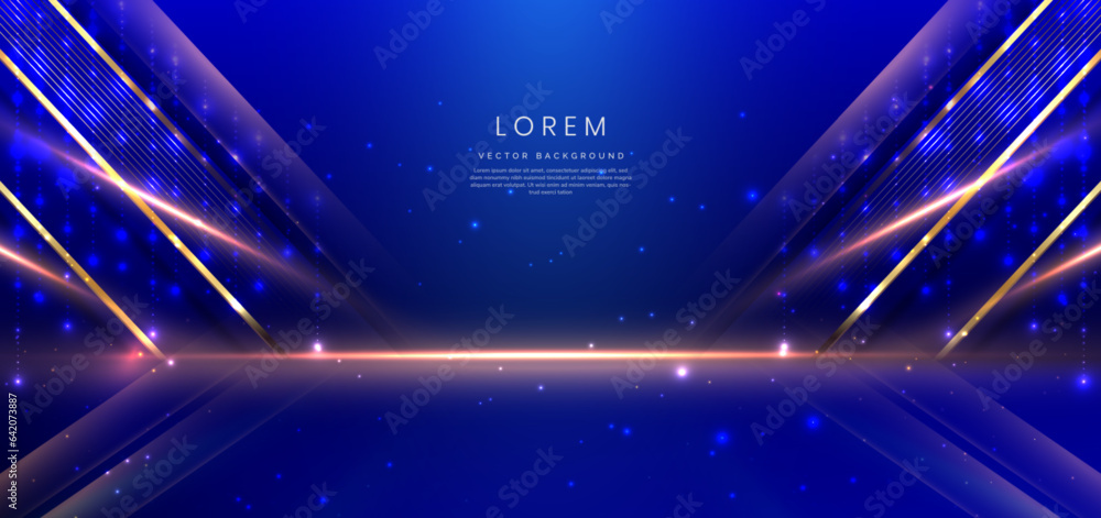 Elegant blue stage background with blue dot neon line and lighting ...