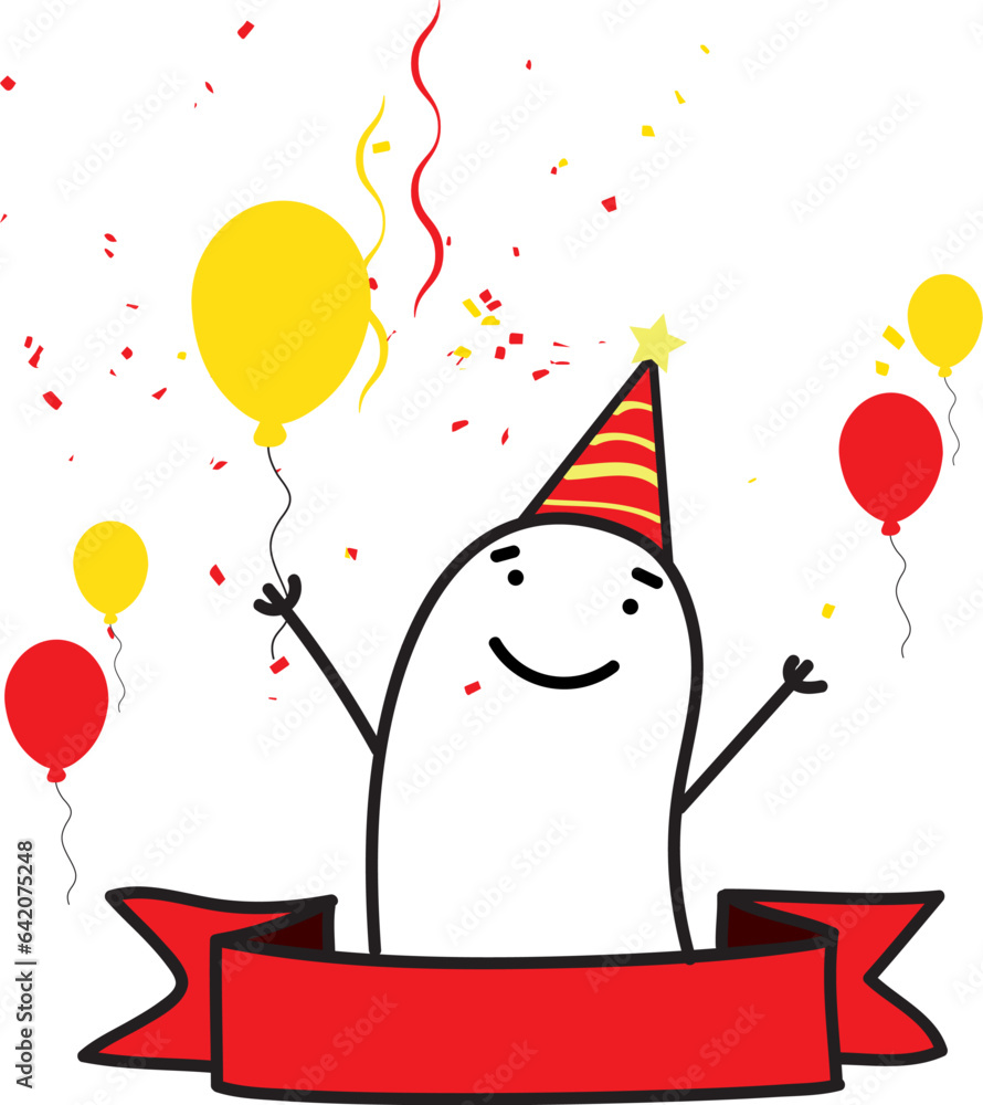 Thumb man. Funny with stick man. Happy birthday. Emerging from within a ...