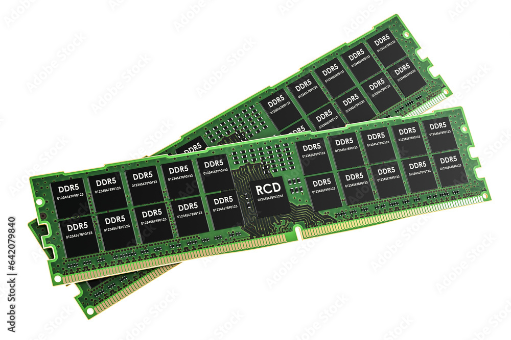 DDR5 memory module cards, 3D rendering isolated on transparent ...