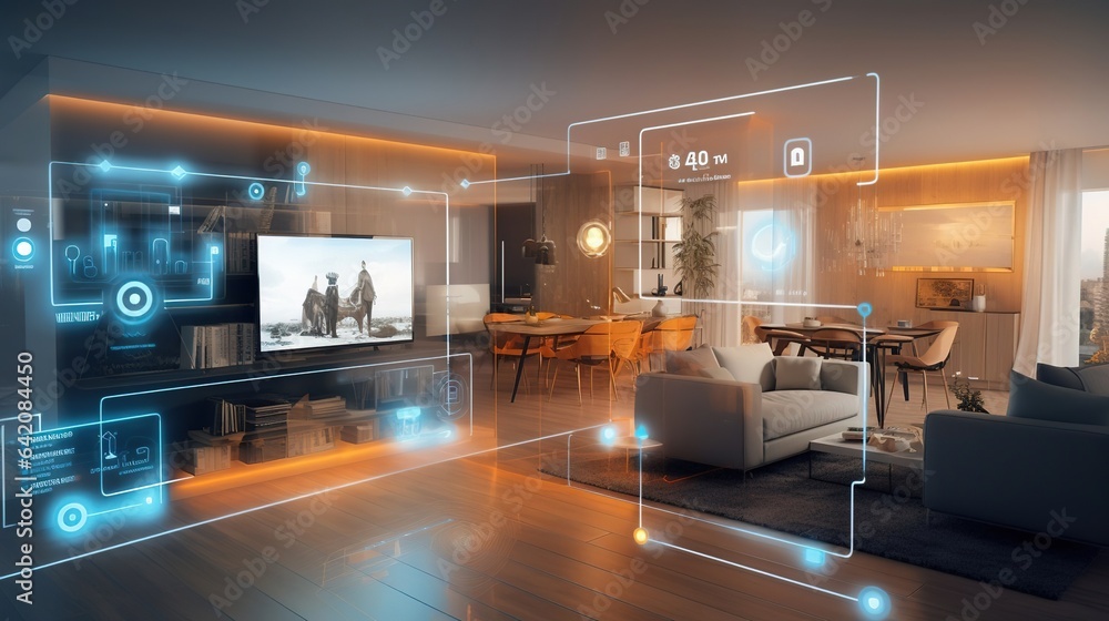 Smart home interface with augmented reality, smart home interior design ...