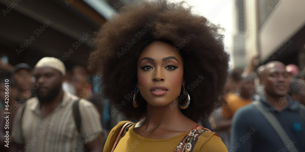 Black African American Woman With Afro at Parade. Concept of Cultural ...