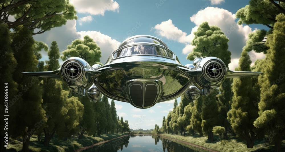 Futuristic technological flying car, fiction concept and futuristic ...