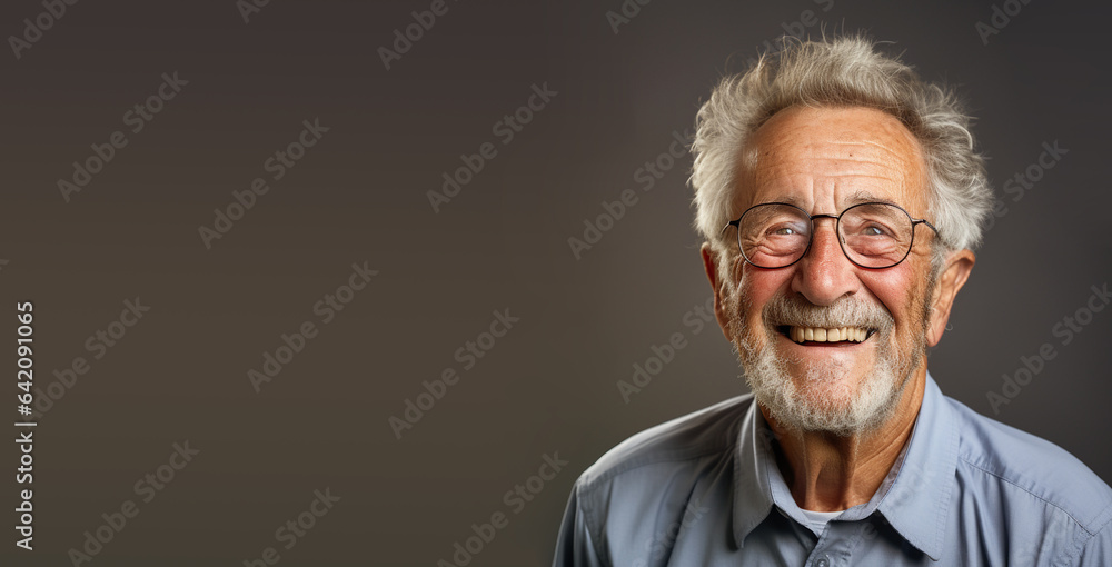 Portrait of a happy old man with eyeglasses, smiling face, pensioner ...