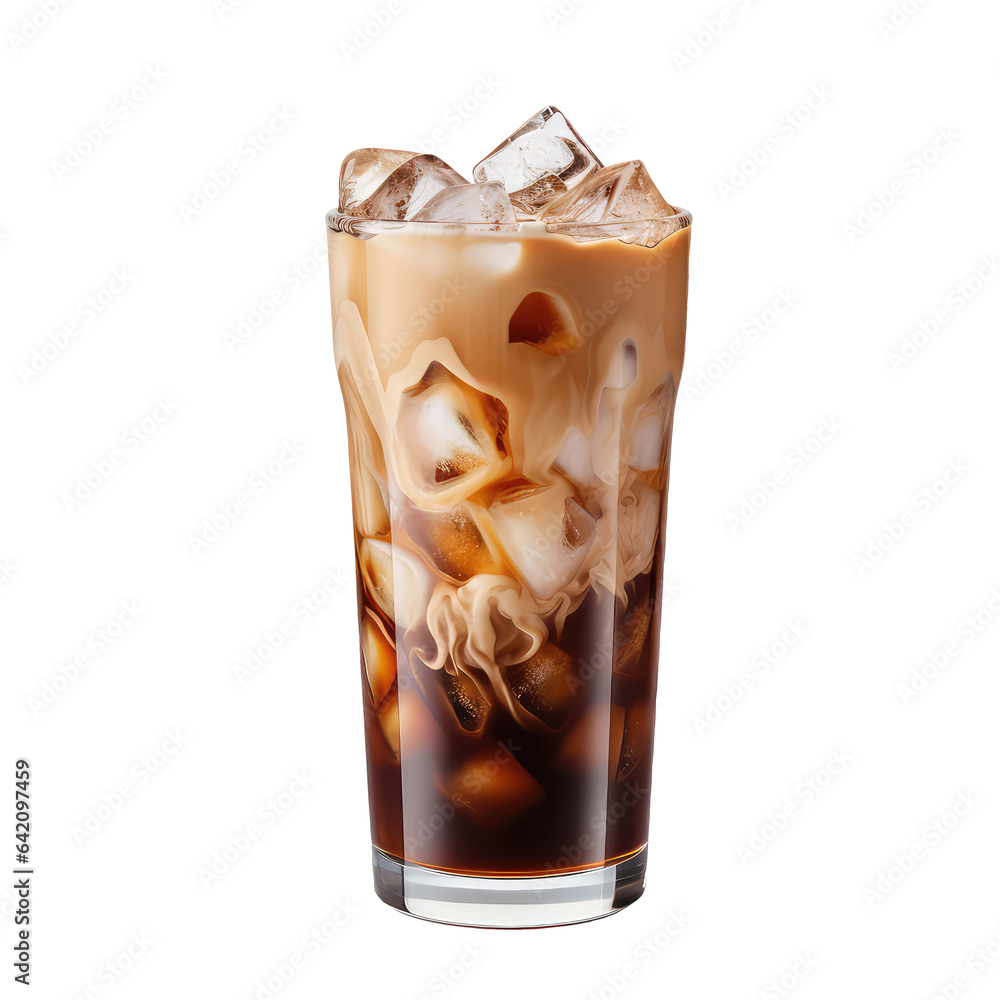 Ice coffee in round tall glass isolated on white background. Png with ...