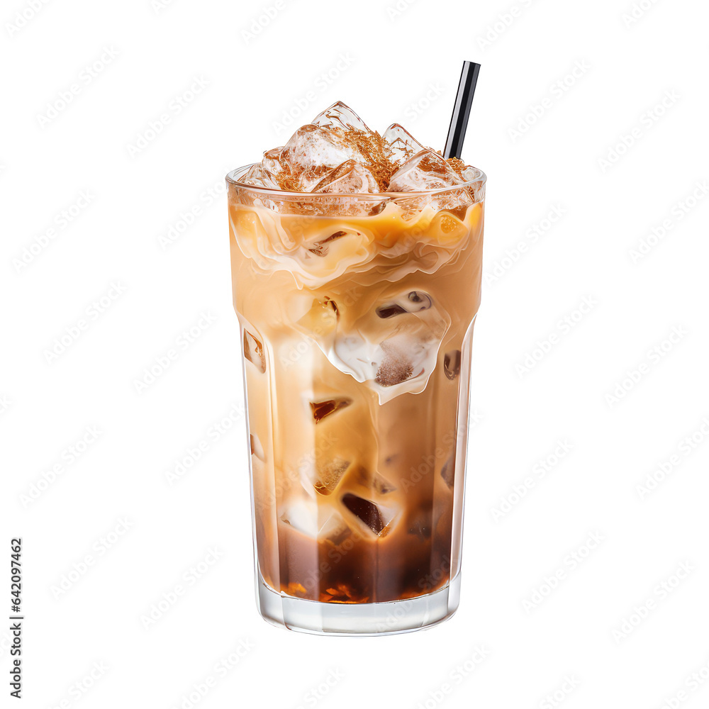 Ice coffee in round tall glass isolated on white background. Png with ...