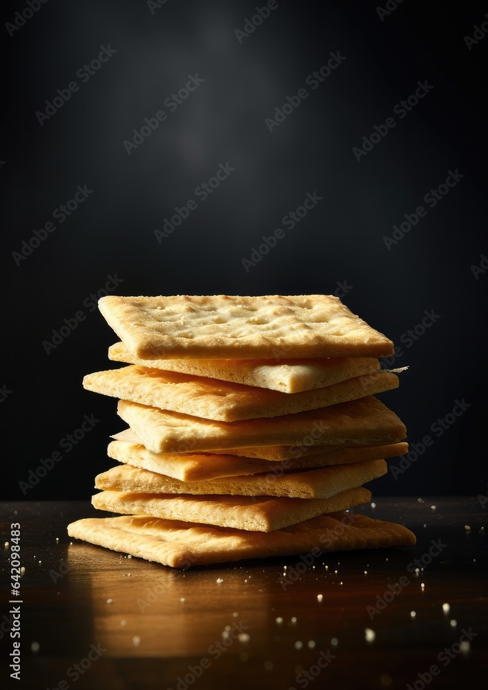 Fresh crispy golden crackers on a dark background. Generative AI. Stock ...