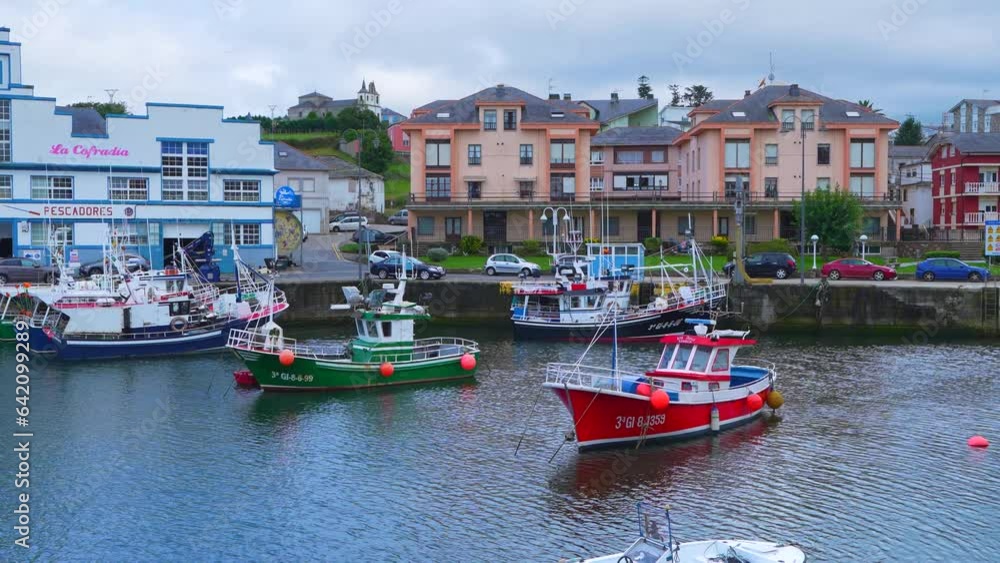 Fishing boats in the fishing port of Puerto de Vega. Navia Council ...