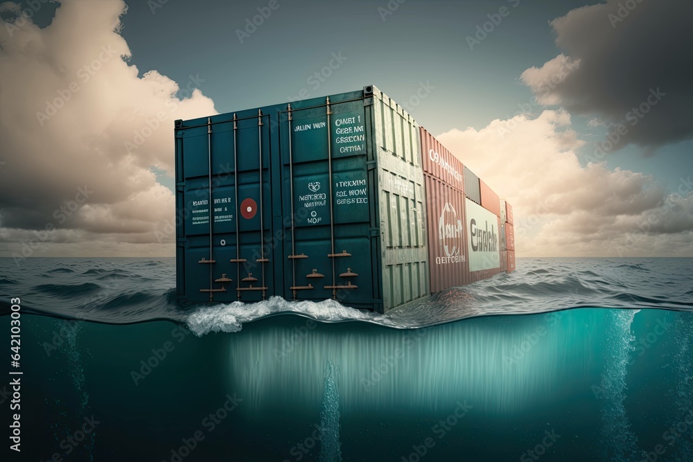 Hyper-realistic HDR depiction of a container floating on the high seas ...