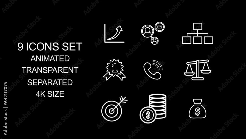 9 icons set animated symbols. Marketing signs animation. finance motion ...
