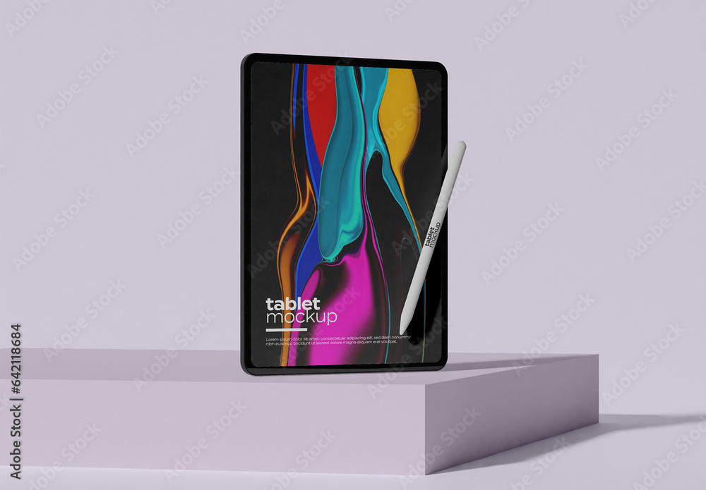 Vertical Tablet with Digital Pen mockup Stock Template | Adobe Stock