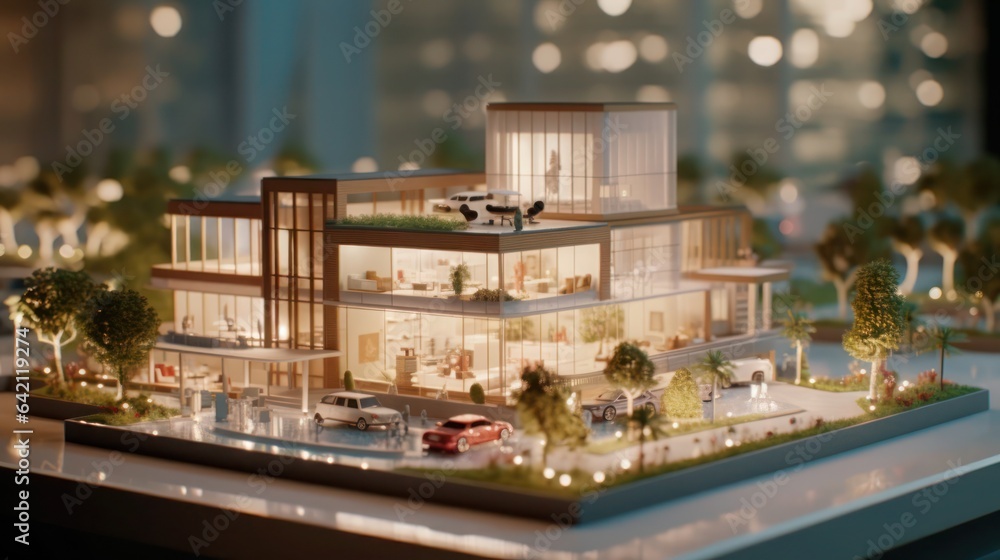 miniature model of a contemporary villa house neighborhood showcases a ...