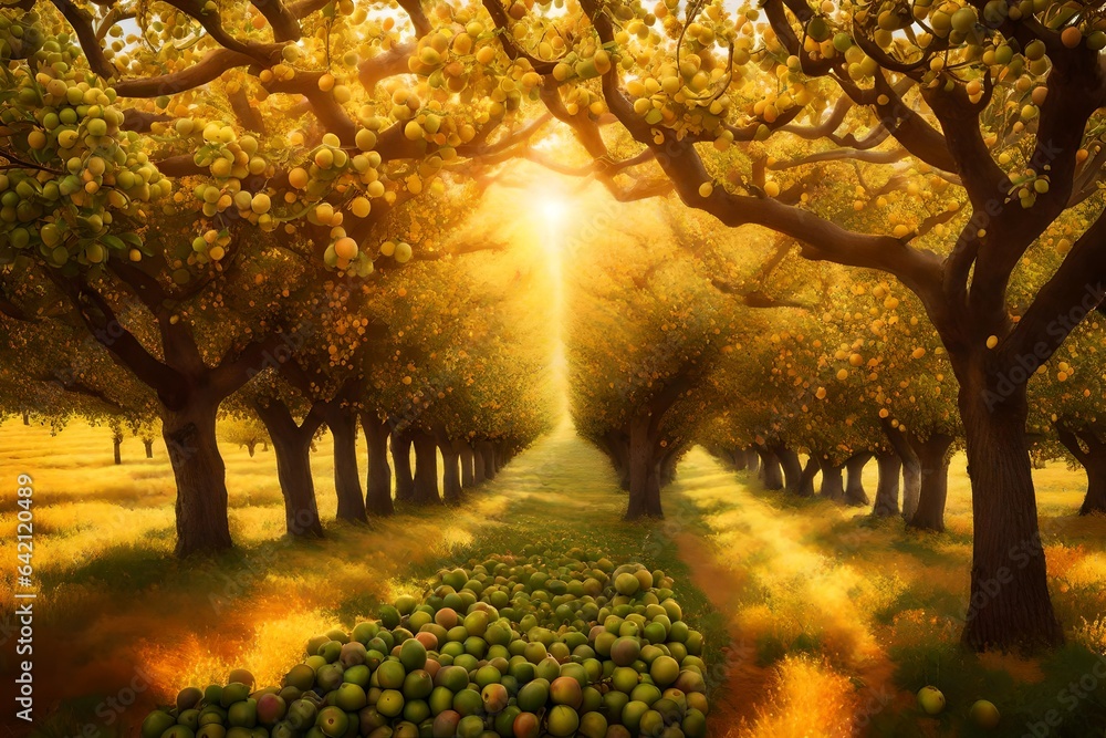 Foto de Produce a captivating image showcasing a bountiful orchard ...