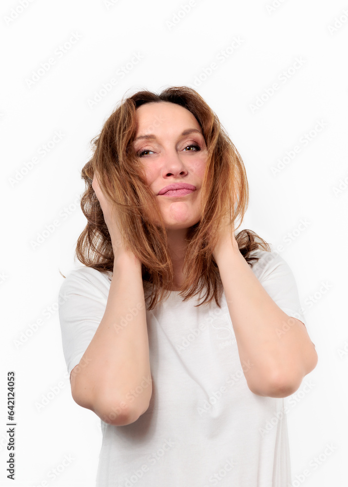 Happy Mature Woman Laughing Standing Isolated On White Background