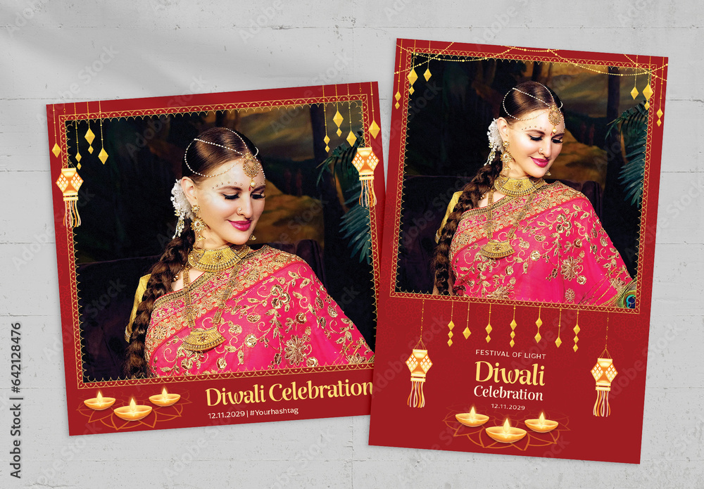 Diwali Festival Photo Card Layout Stock Template | Adobe Stock