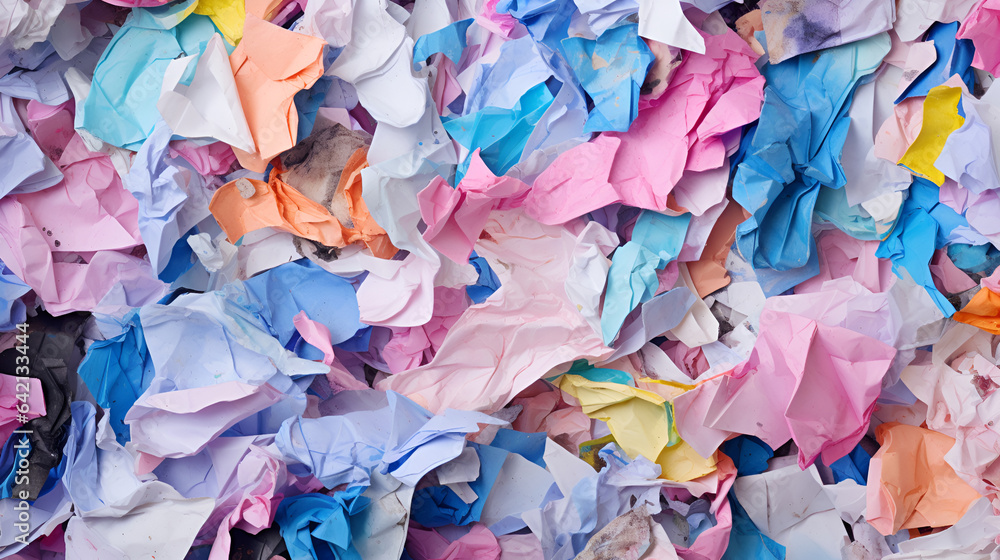Waste paper texture. Colorful crumpled paper background, copy space ...