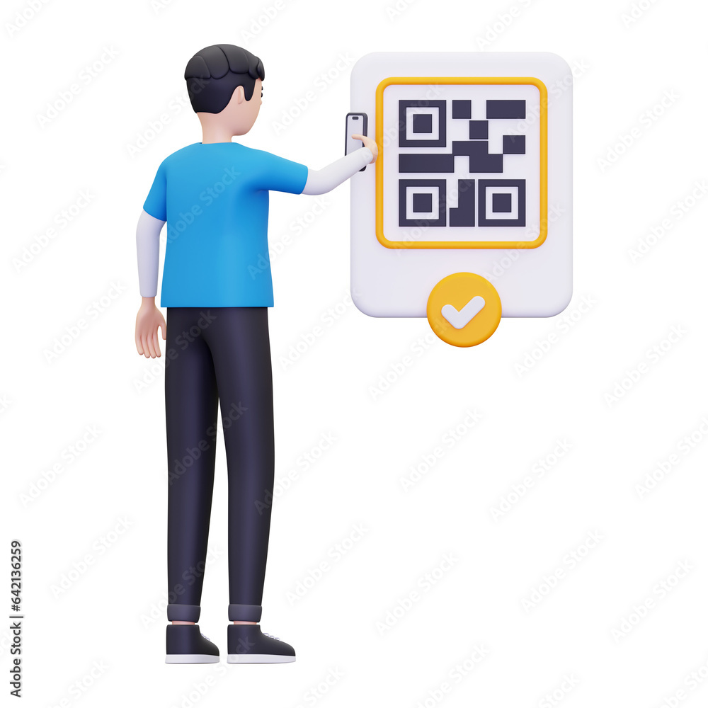 3d man scanning barcodes using a smartphone illustration Stock ...