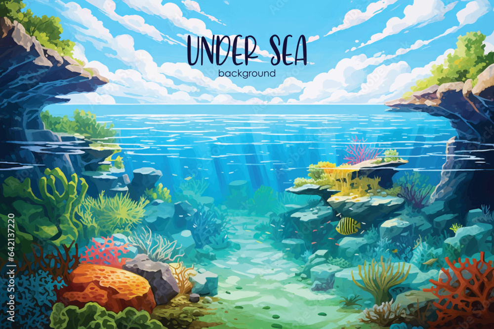 Hand drawn painting of under sea Stock Vector | Adobe Stock