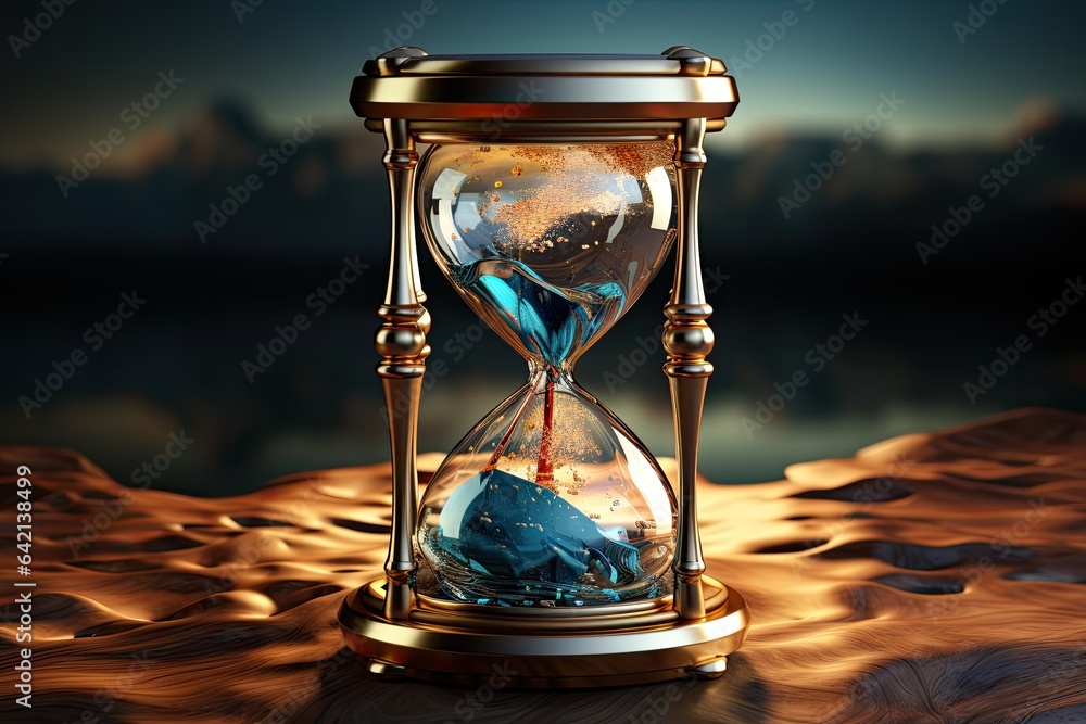 Ilustrace „Time is running fast. Hourglass with blue sand inside in ...