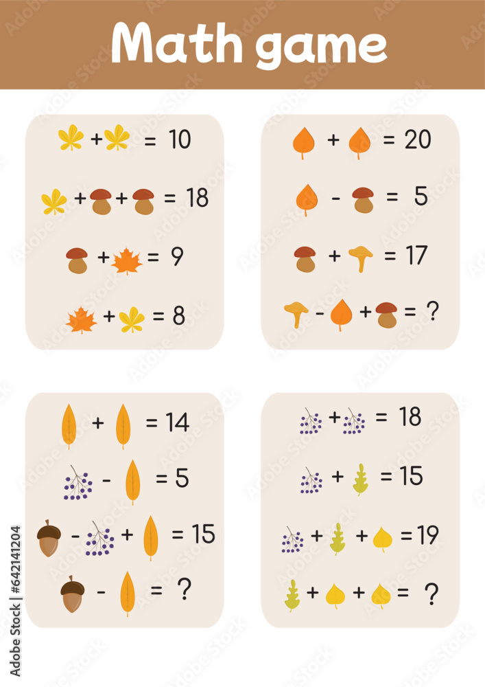 Learning addition, subtraction. Preschool and school printable math ...