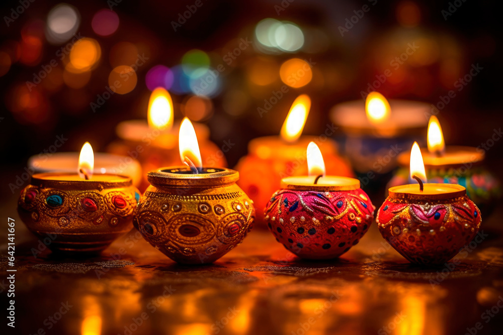 Indian traditional candles and oil lamps for happy Diwali celebration ...