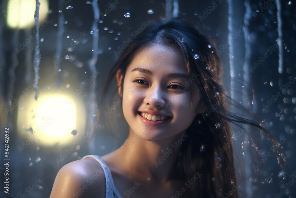 the radiant smile of a young girl, her teeth gleaming white, as she ...