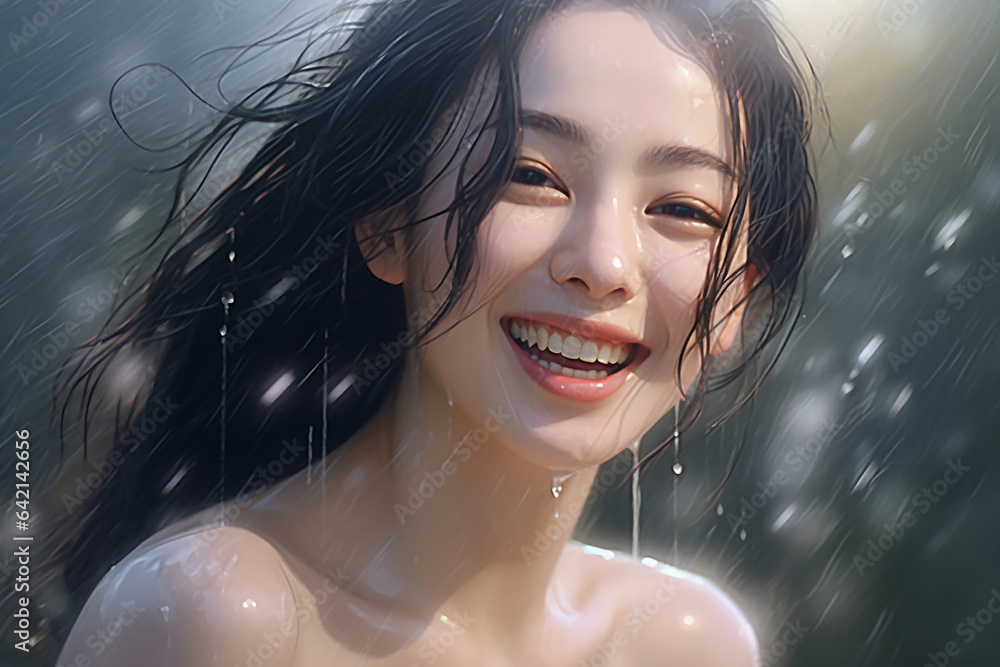 the radiant smile of a young girl, her teeth gleaming white, as she ...