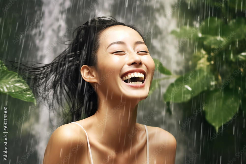 the radiant smile of a young girl, her teeth gleaming white, as she ...